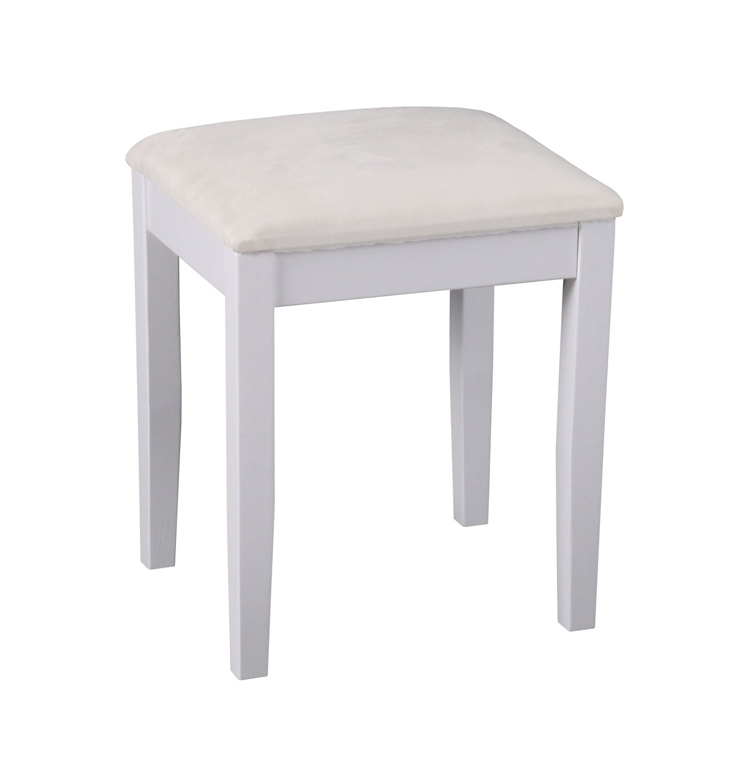 Dressing Table Stool With Padded Seat-White Wood, Cream Seat