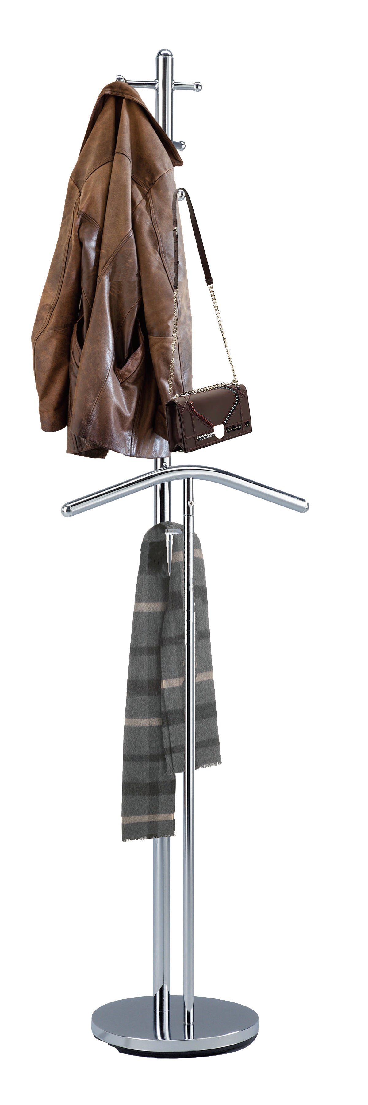 ETHAN FREE STANDING COAT/VALET STAND W/ SUIT BUTLER/SILVER