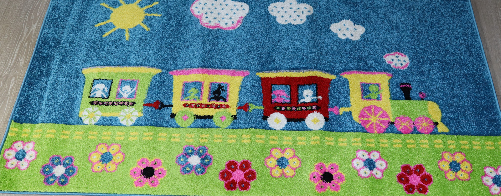 Kids Children Bedroom Playroom Floor Trains Rug Multi-Colour