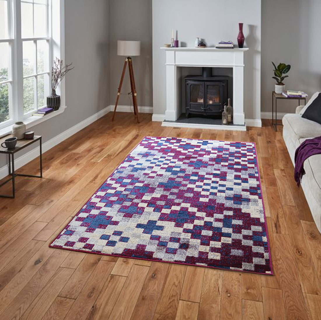 MULTI FRACTALS Vintage Geometric Check Pattern Area Rug