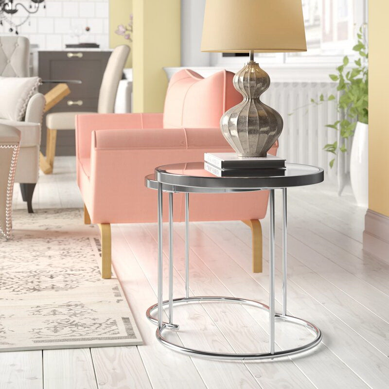 Visio Set Of 2 Round Nesting Tables, Chrome/Mirror