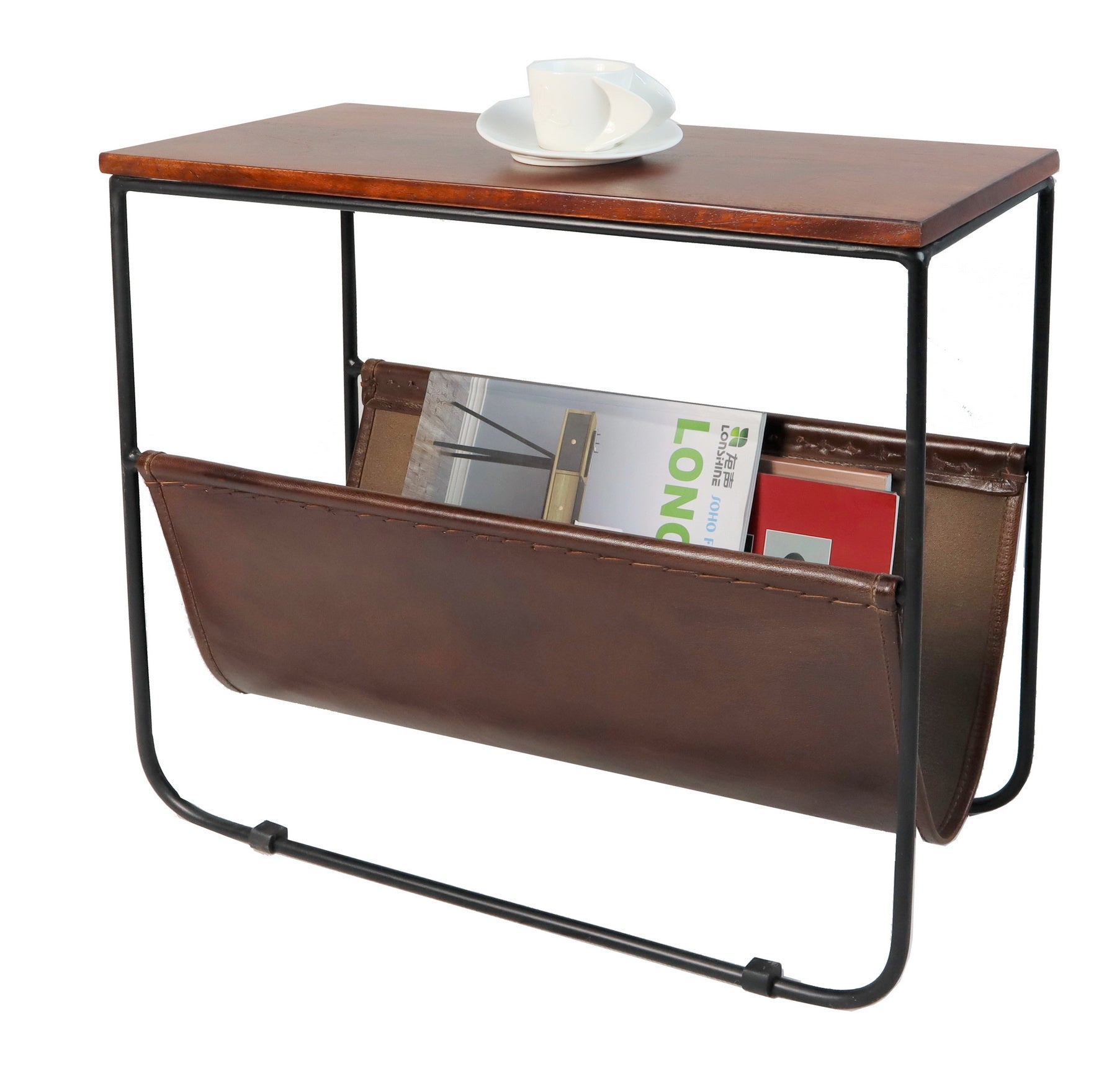 Rosali Brown and Black Magazine Rack Table