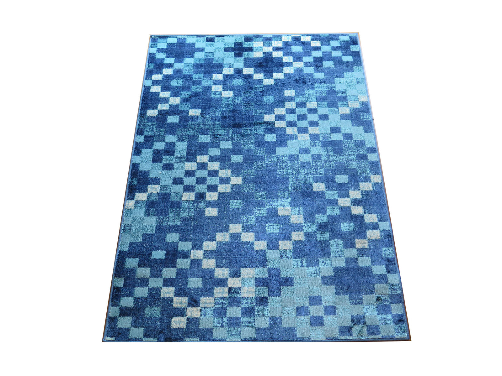 LAVENDER FRACTALS Vintage Geometric Check Pattern Area Rug
